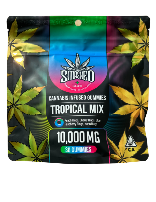 10,000MG THC Infused Gummies- Tropical Mix by Smashed - Get Well Shroom